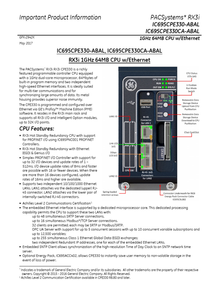 GFK-2942K Ic695cpe330-Abal Ipi | PDF | Programmable Logic Controller | Embedded System