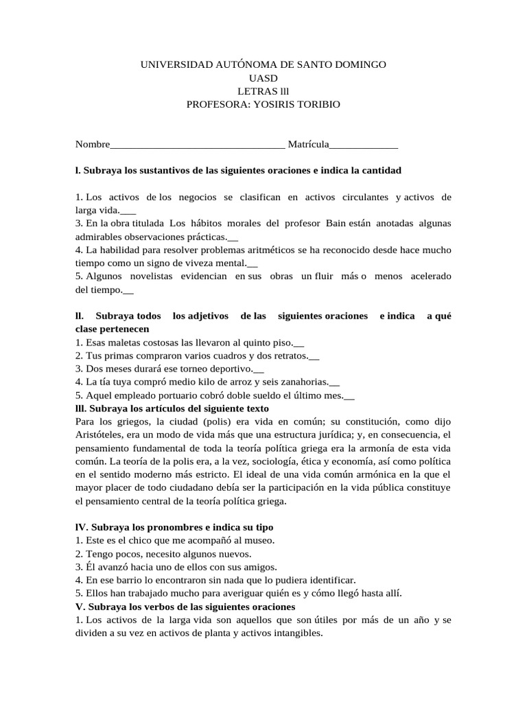 Let 113 Unidad 2 B Ejercicios | PDF | Sustantivo | Adjetivo