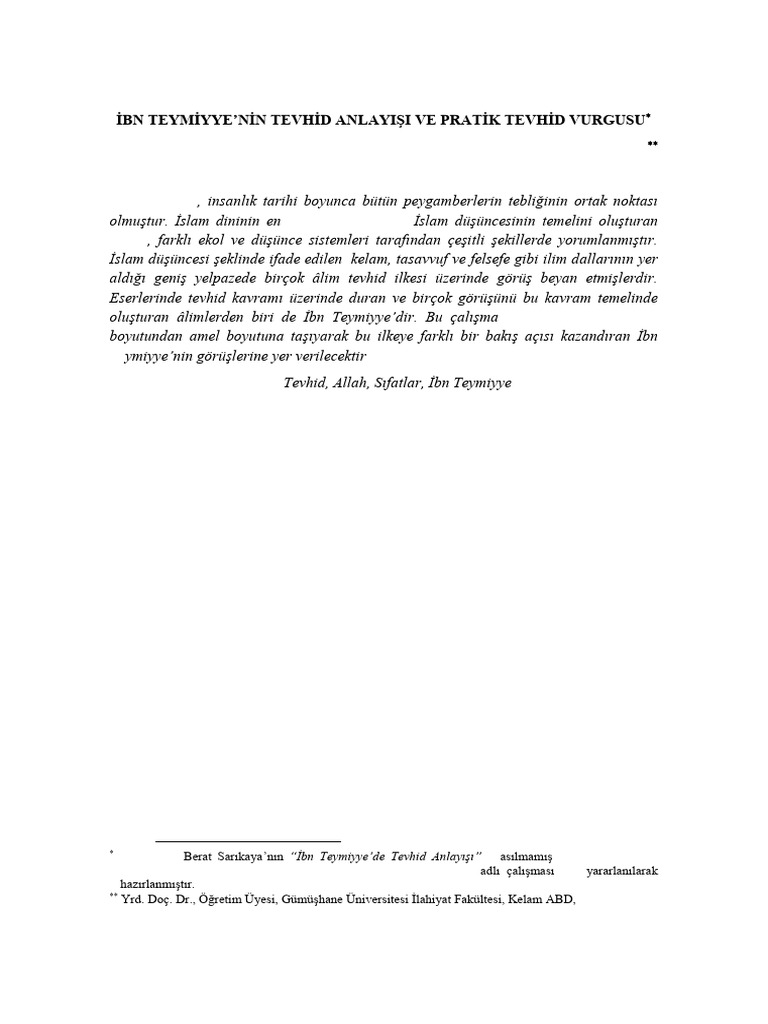 Bn Teym Yye n n Tevh d Anlayi i Ve Prat k Tevh d Vurgusu[#167717]-147824 | PDF