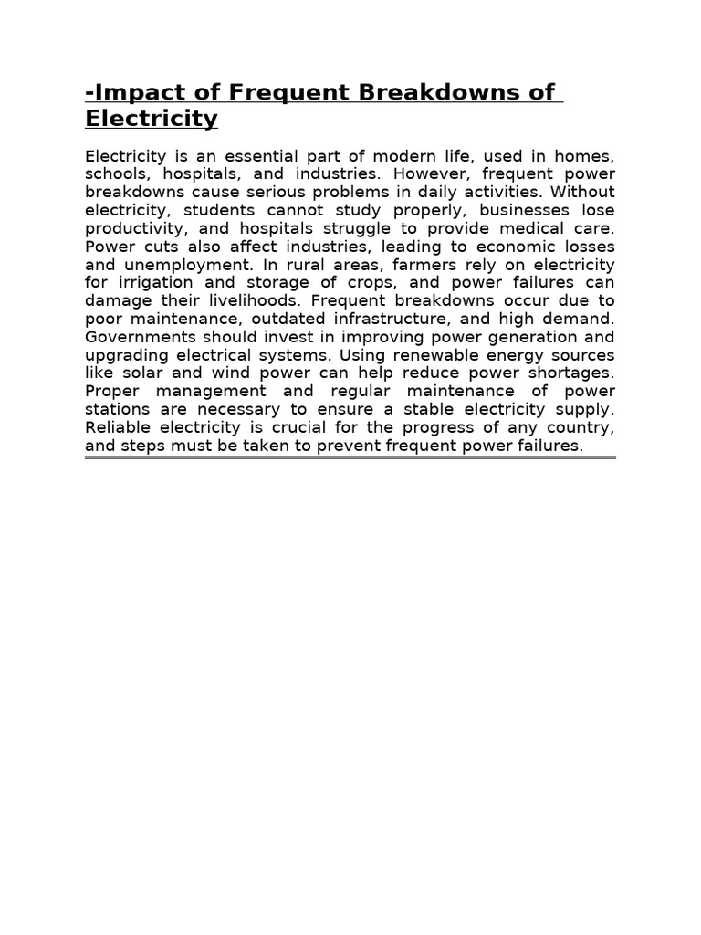 Impact of Frequent Breakdowns of Electricity | PDF