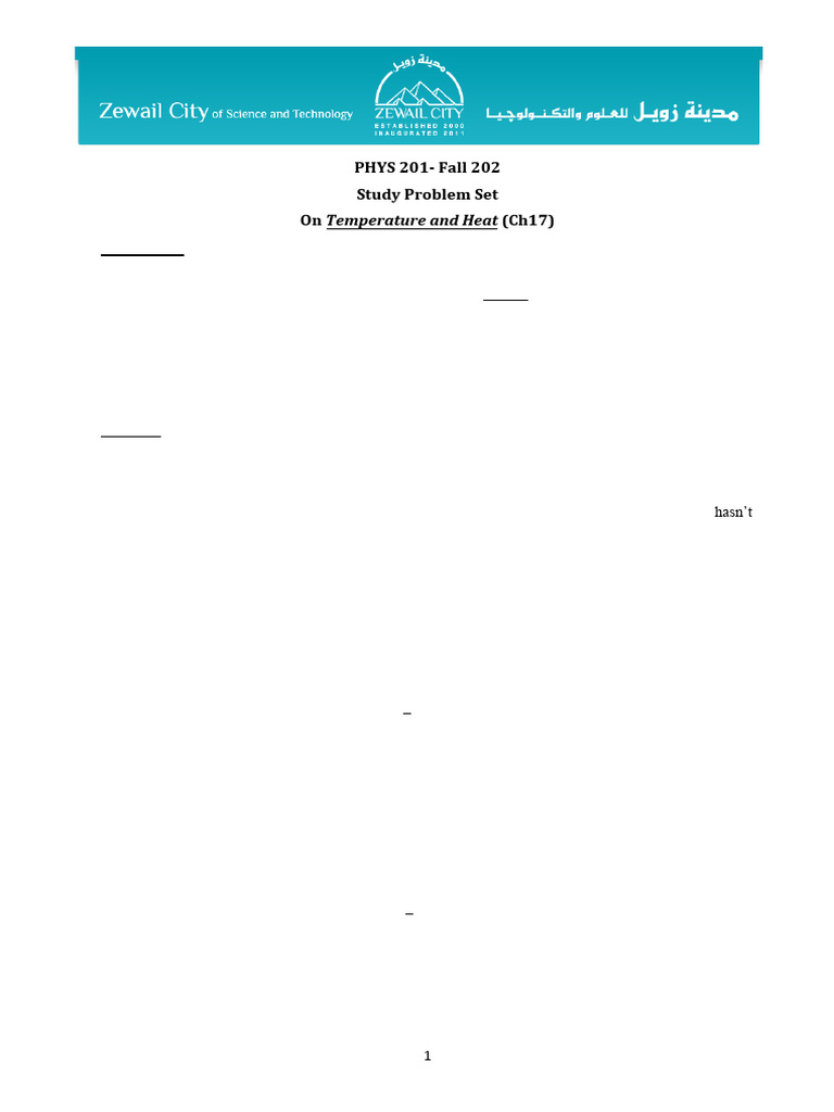 Ch17 Tutorial Problems Phy201 Fall2022 WithModelAnswer | PDF | Thermal ...
