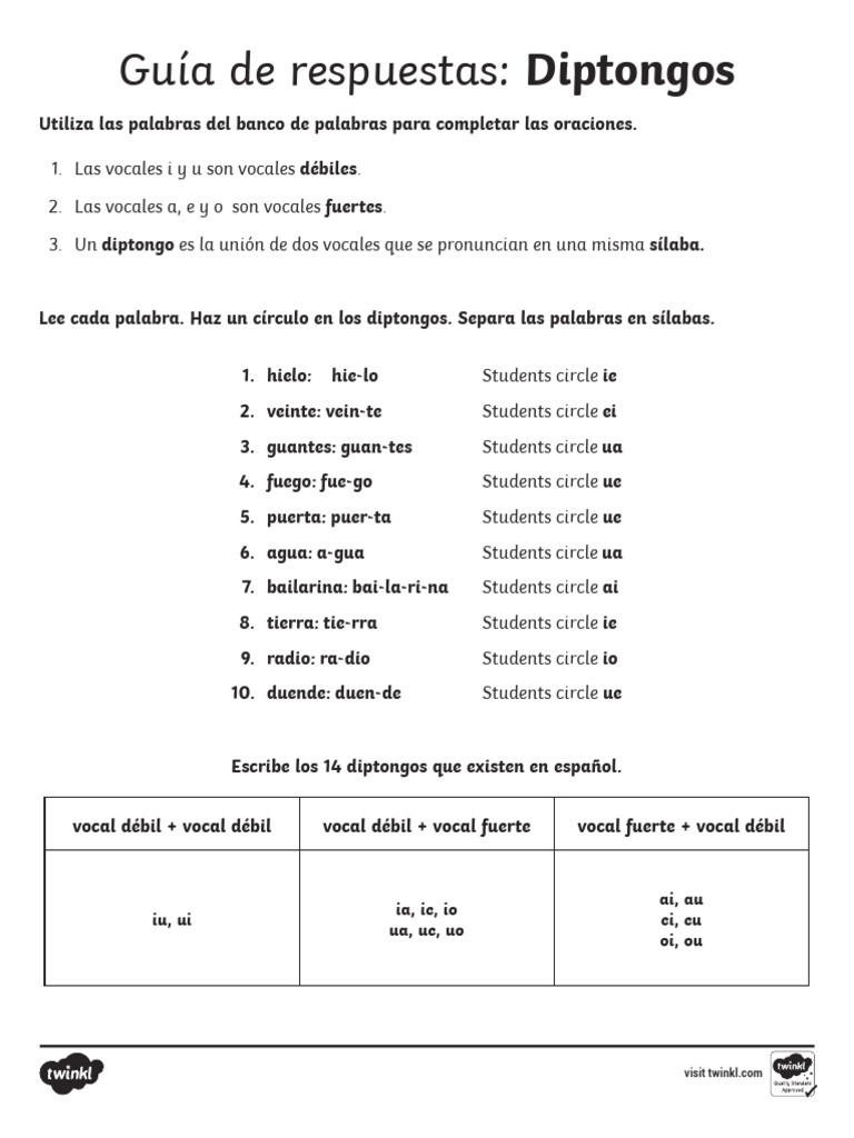 Answer Actividad - Diptongos | PDF