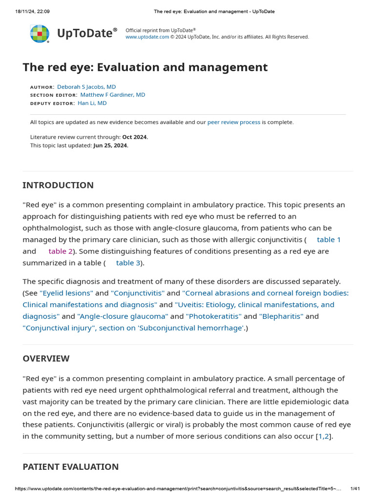 The Red Eye - Evaluation and Management - UpToDate | PDF | Glaucoma ...