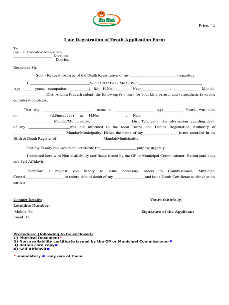 Late Death Registration Application Form | PDF