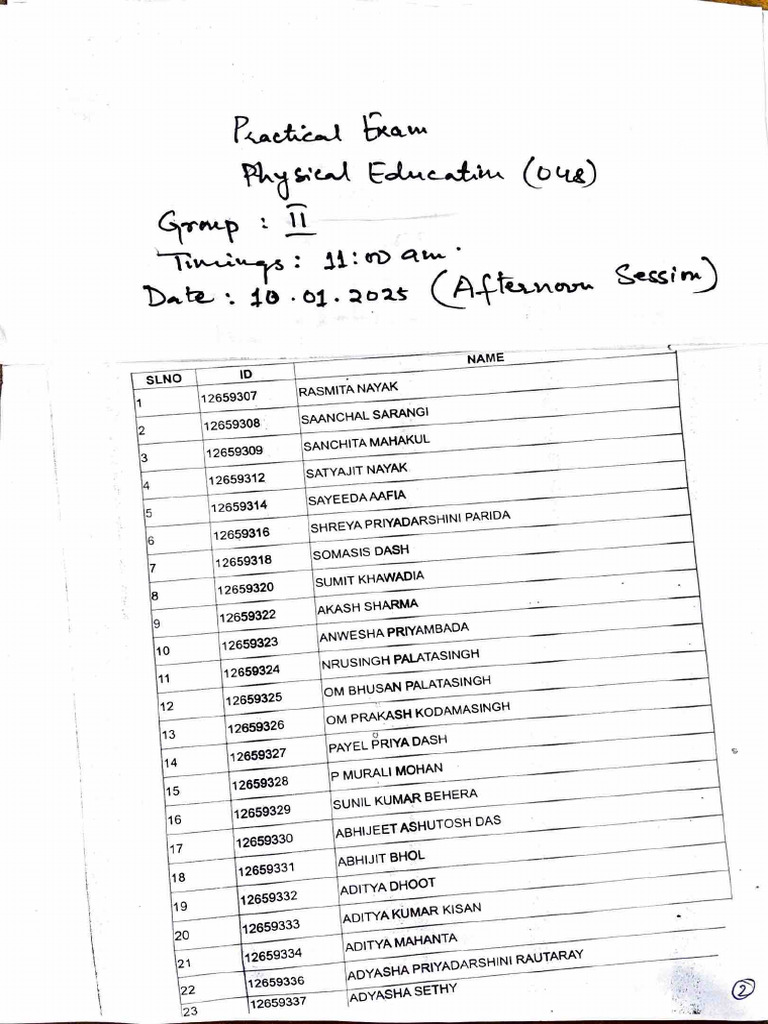 Physical Education Pratical Exam Group - 2 | PDF