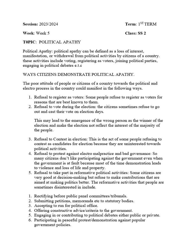 Addressing Political Apathy in SS2 | PDF | Elections | Accountability
