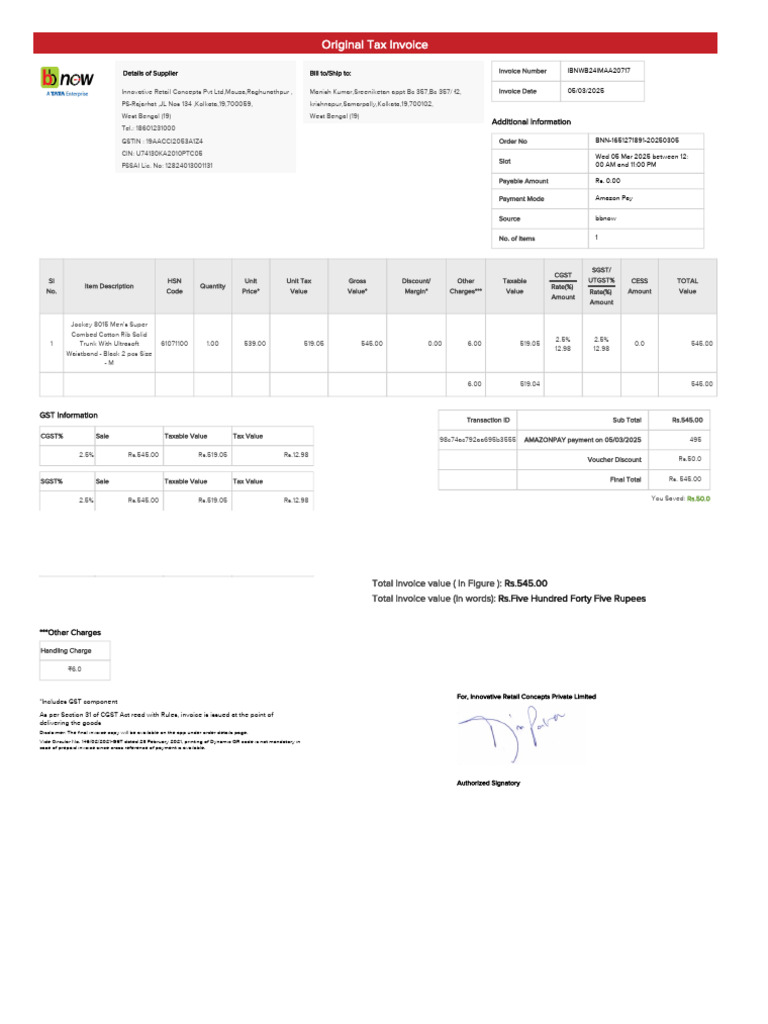 Invoice From BB 1651271891 | PDF | Invoice | Taxes