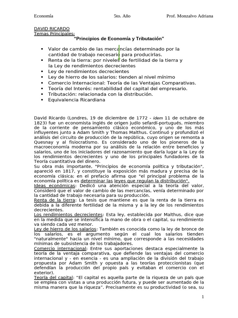 Ideas clave de David Ricardo en economía | PDF | Ciencias económicas ...