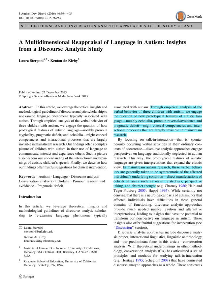 A multidimensional Reappraisal of Language in Autism - Insights from a ...