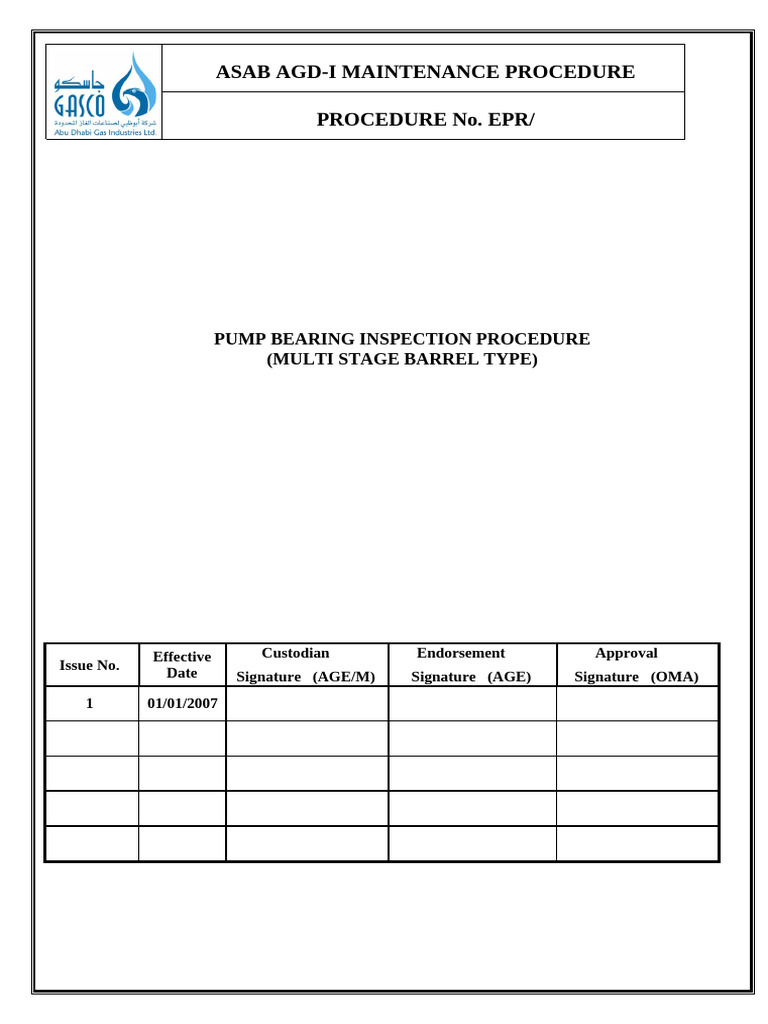 Pump Bearing Inspection Multistage Barrel Type | PDF | Bearing ...