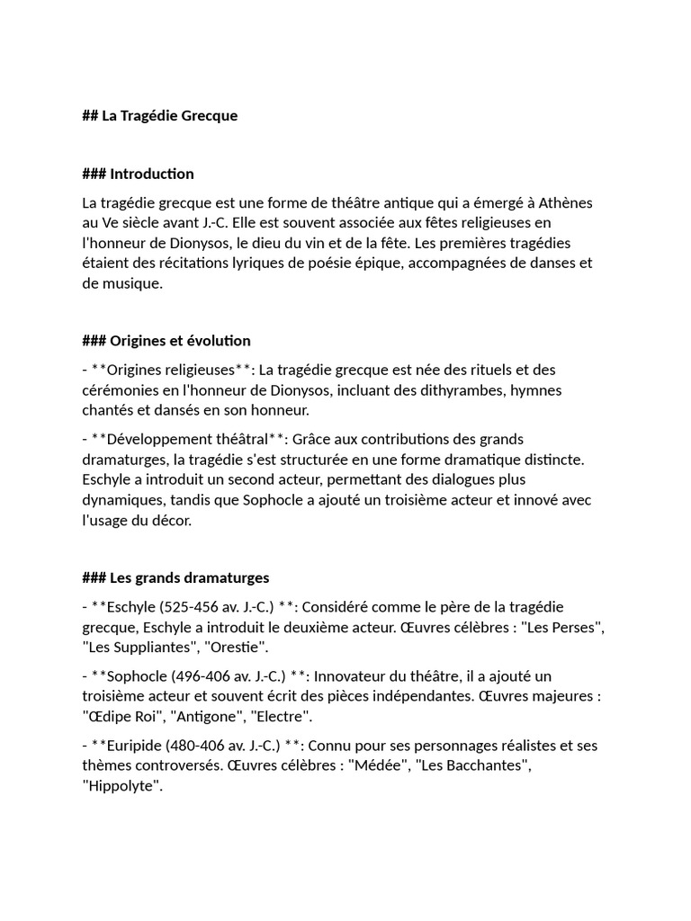 Origines et Évolution de la Tragédie Grecque | PDF | Tragédie grecque