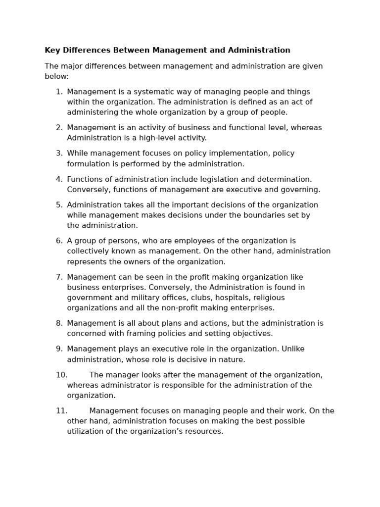 Key Differences Between Management and Administration | PDF