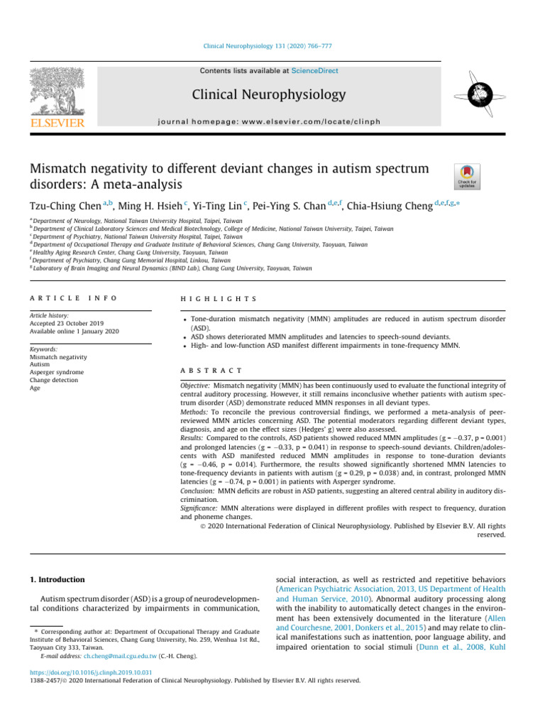 Mismatch Negativity To Different Deviant Changes in Autism Spectrum ...