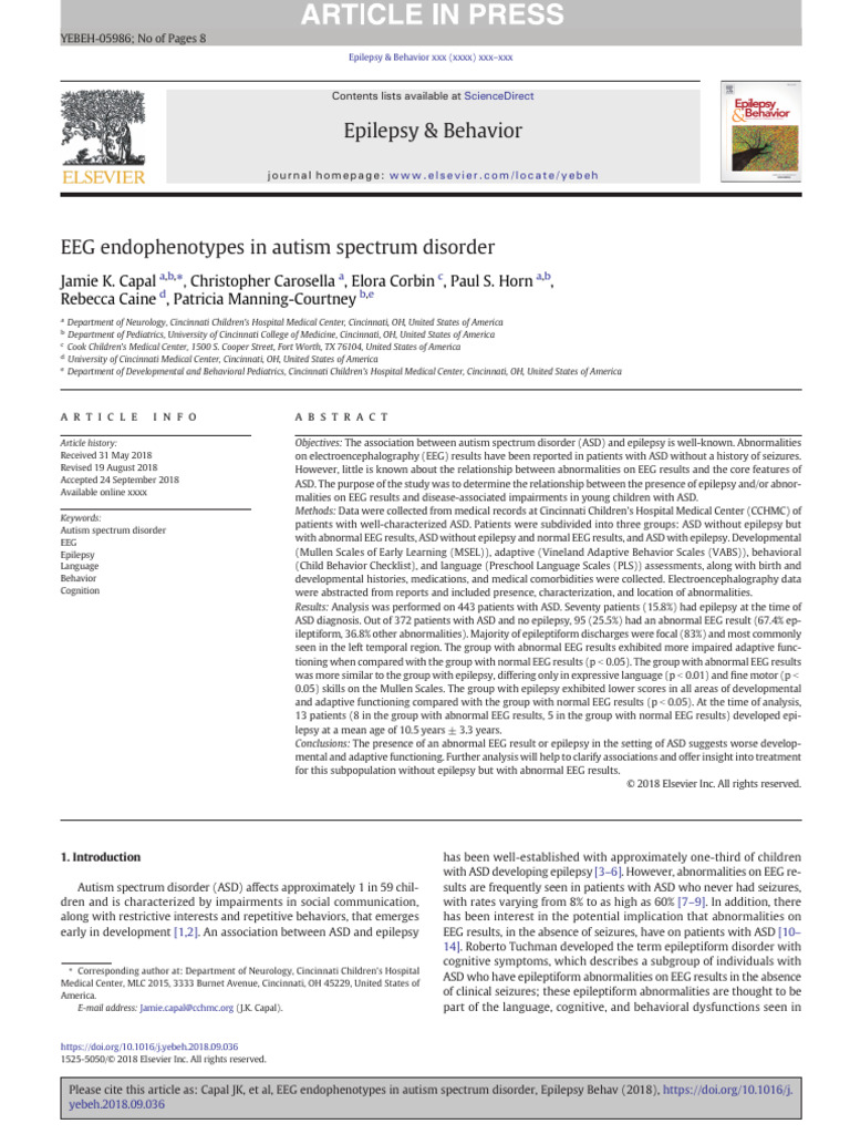 EEG Endophenotypes in Autism Spectrum Disorder | PDF | Epilepsy | Autism