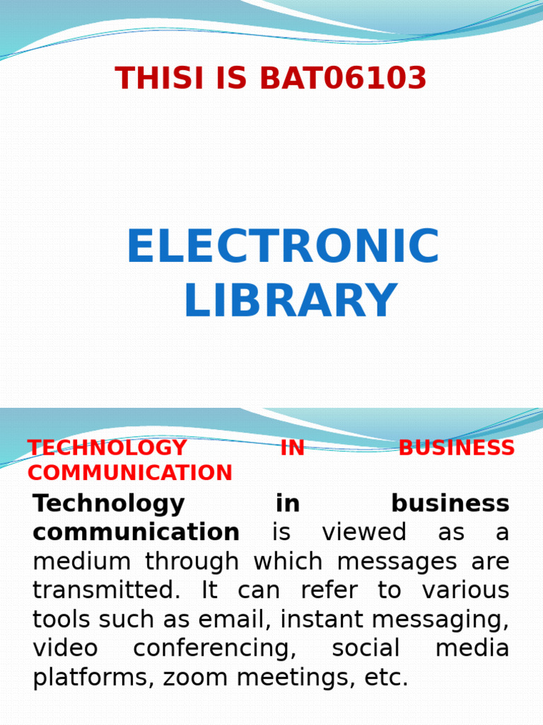 BAT06103 - Electronic Library | PDF | Libraries | Digital Library