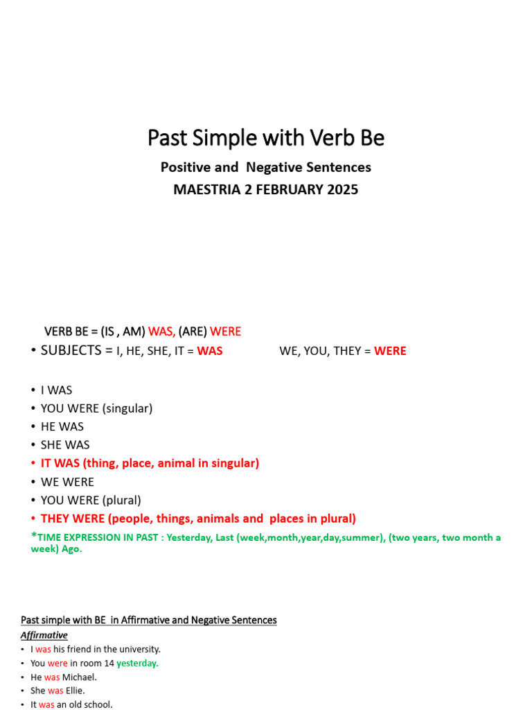 Past Simple Usage of Verb "Be" | PDF