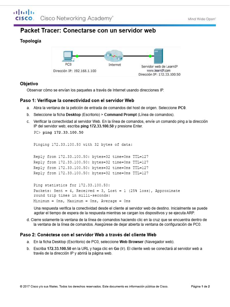 4.1.1.2 Packet Tracer - Connecting To A Web Server | PDF | Red mundial | Internet y web