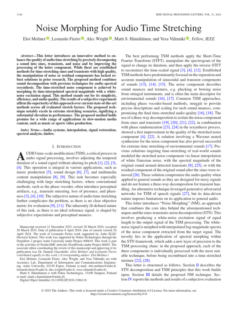 Noise Morphing For Audio Time Stretching | PDF | Sound | Algorithms