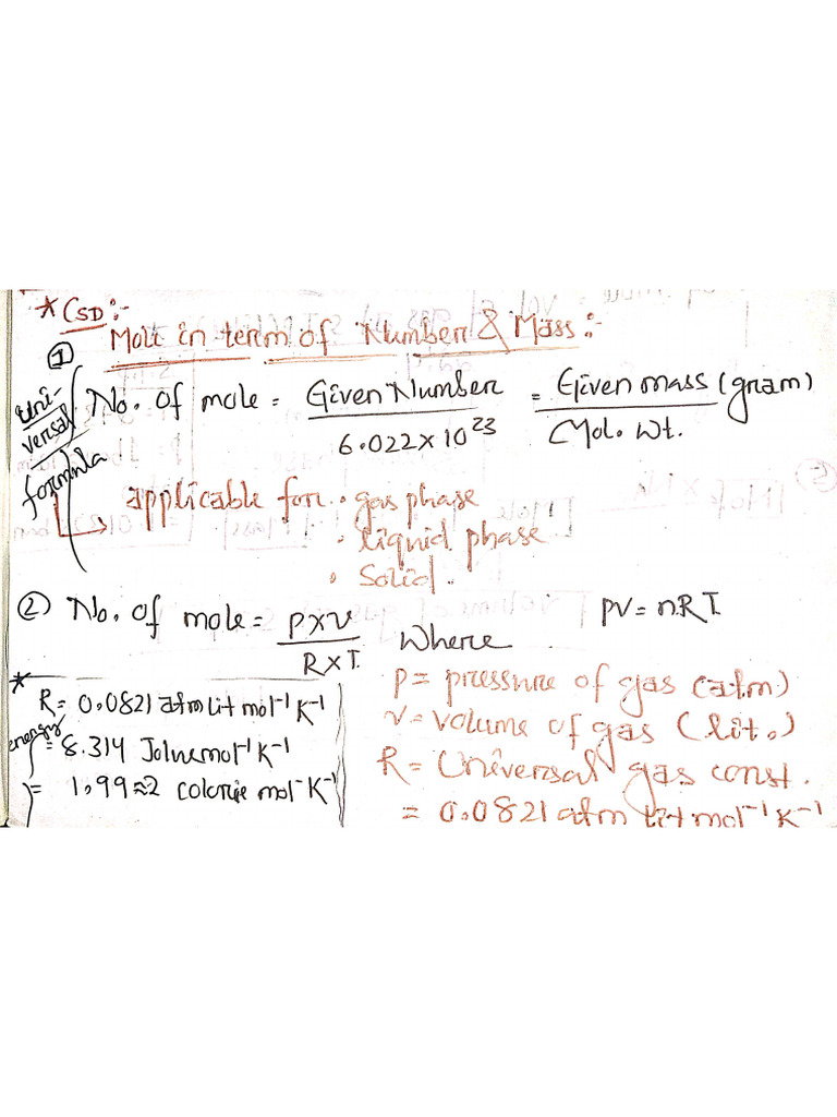 Handwritten Notes of Mole Concept | PDF