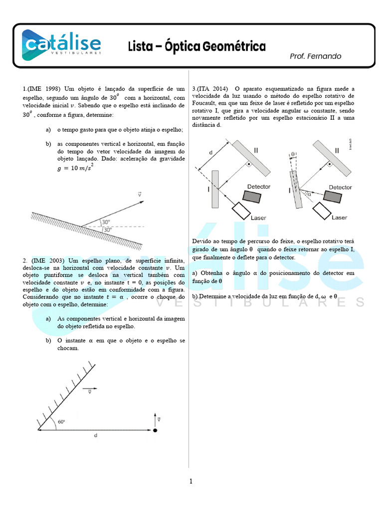 Listao_2_-_Optica_Geometrica | PDF | Velocidade | Espelho