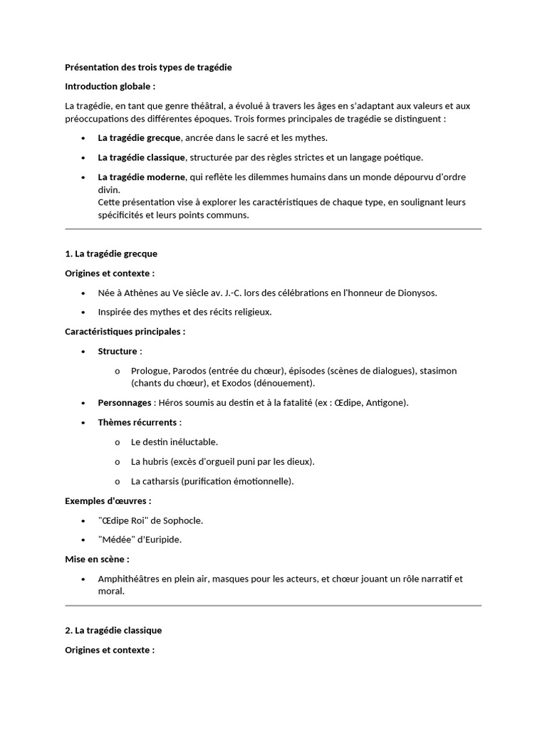 Types de tragédie : grecque, classique, moderne | PDF | Tragédie ...