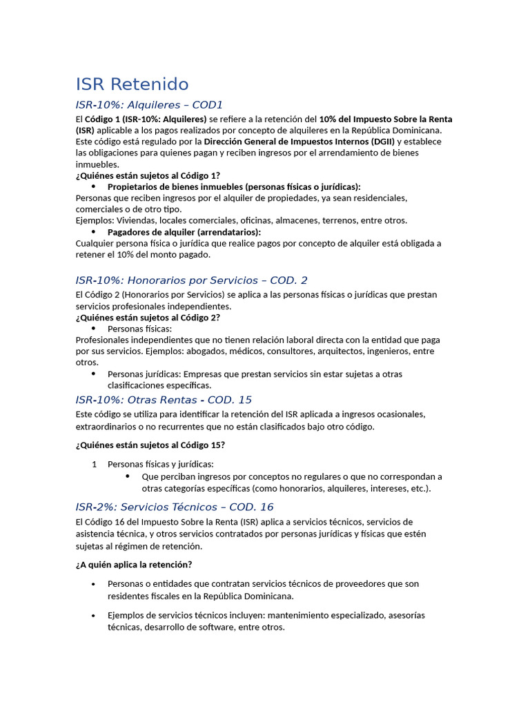 Retenciones ISR en República Dominicana | PDF | Impuesto sobre la renta ...