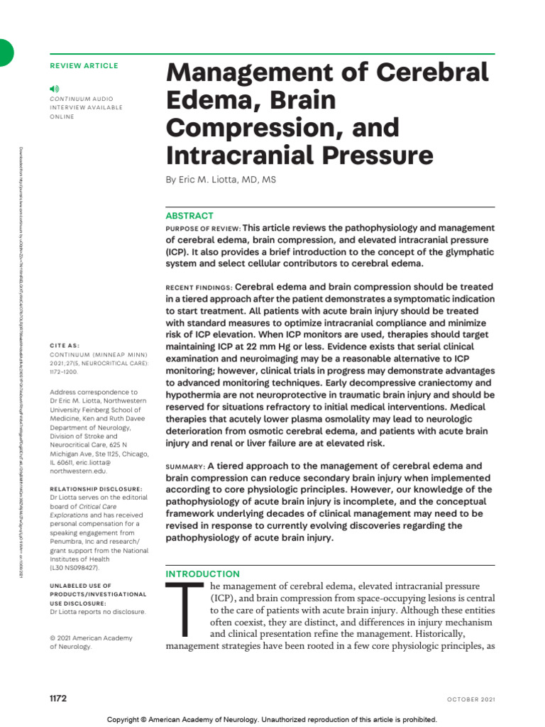 2021 Manejo Del Edema Cerebral | PDF | Traumatic Brain Injury | Medical ...