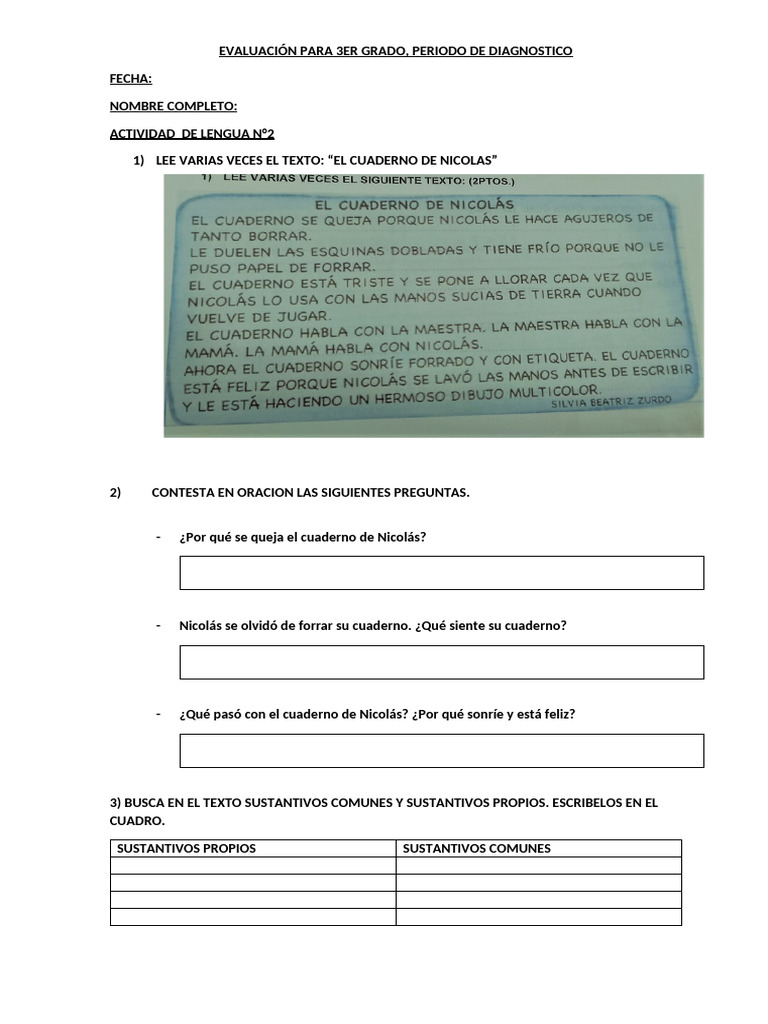 Evaluación Diagnóstica 3er Grado | PDF