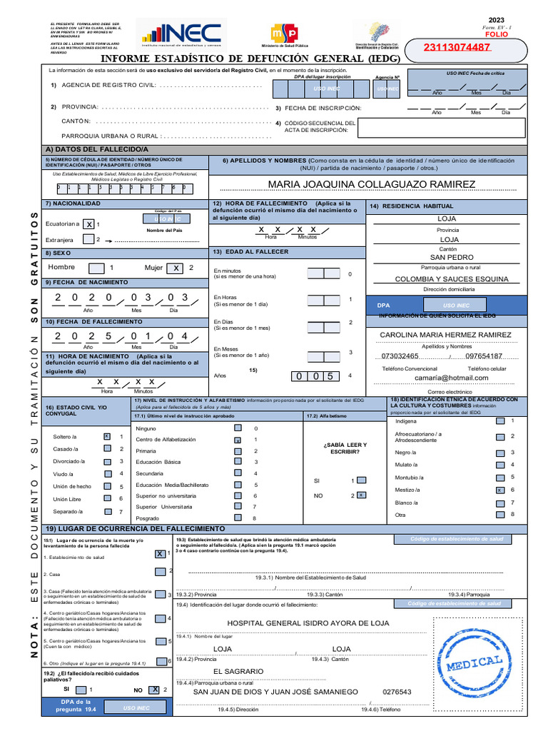 deber formulario INEC | PDF | Certificado de nacimiento