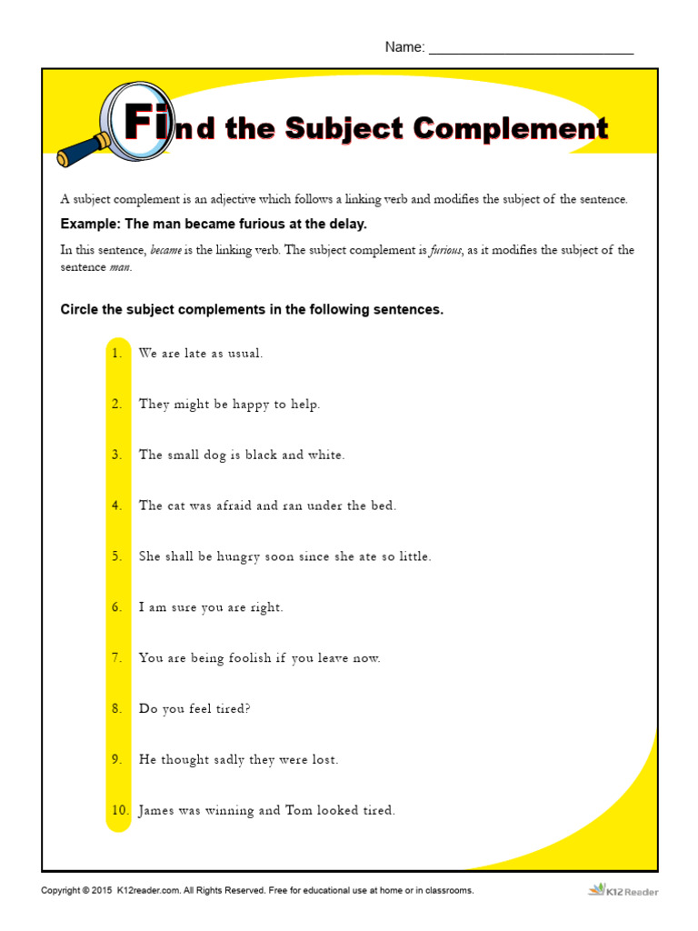 Find The Subject Complement | PDF | Verb | Morphology