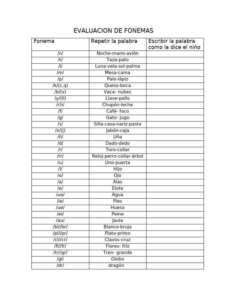 Evaluación de Fonemas en Niños | PDF