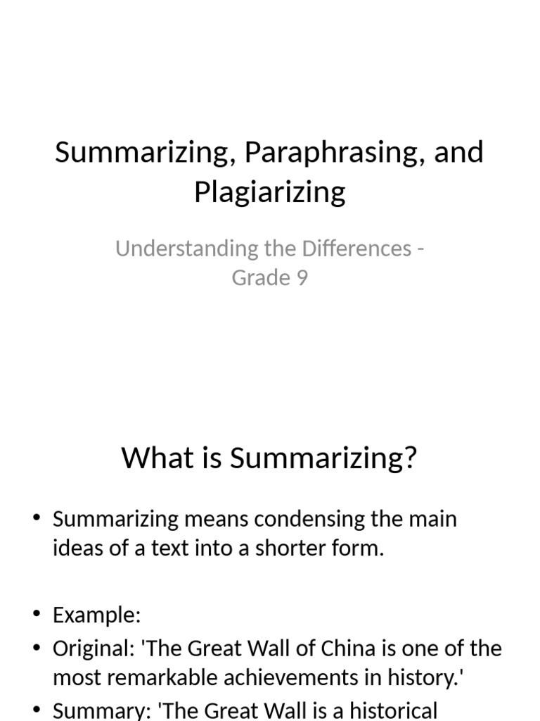 Summarizing, Paraphrasing, Plagiarism Guide | PDF