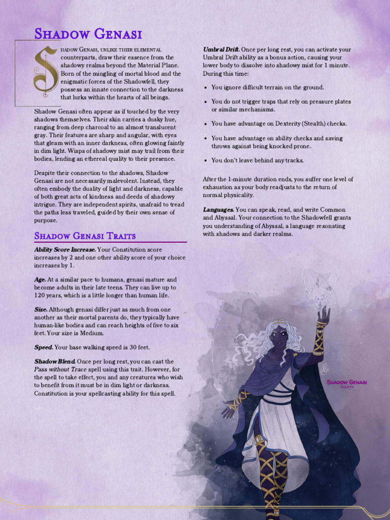 Shadow Genasi Traits and Abilities | PDF