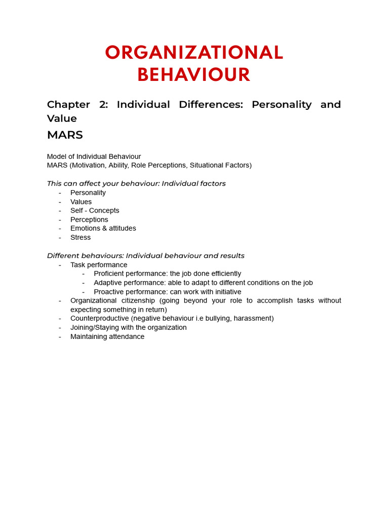 Chapter 2 - Individual Differences - Personality and Value | PDF | Dark Triad | Behavior