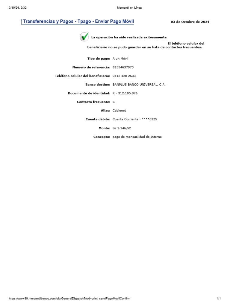 Pago de Internet | PDF