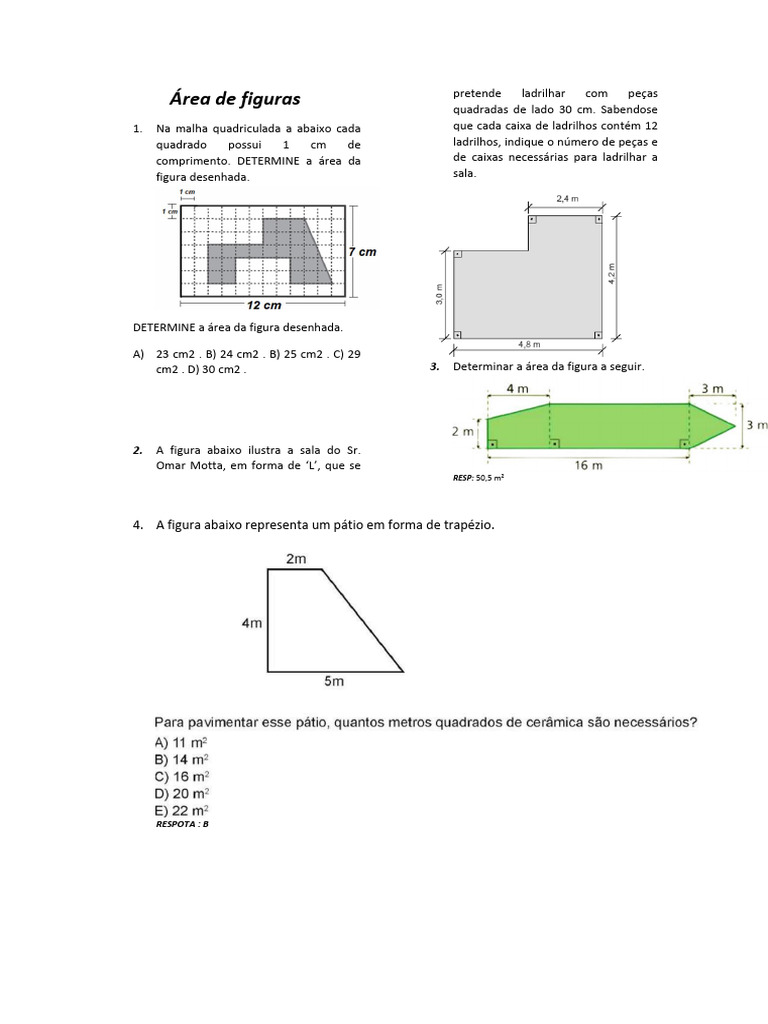 LISTA DE EXERCÍCIOS - Áreas de Figuras Planas | PDF