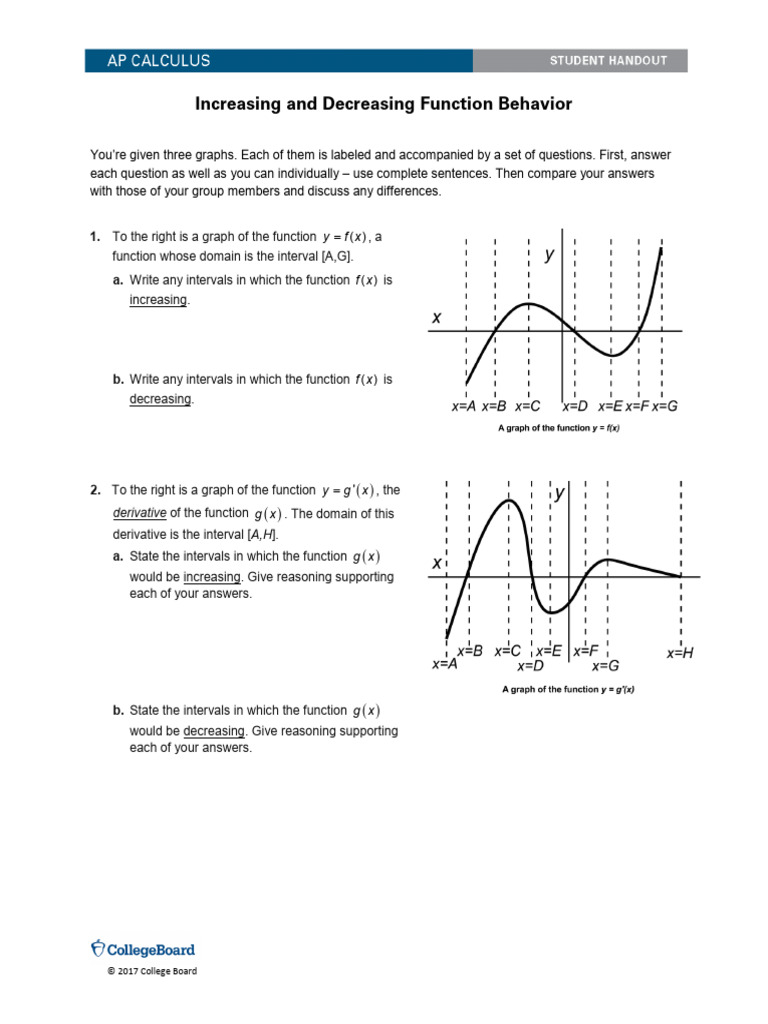 Unit 5 - Increasing and Decreasing Function Behavior Assignment | PDF | Function (Mathematics ...