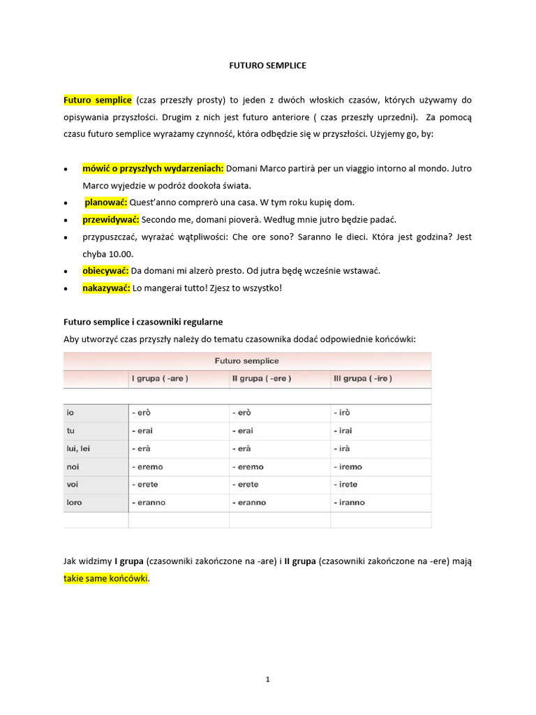 FUTURO SEMPLICE - Teoria | PDF
