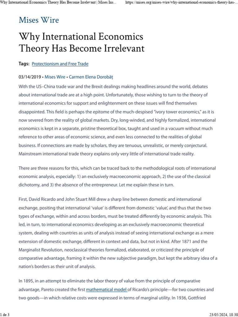 International Economics: Theory's Irrelevance | PDF | Neoclassical ...