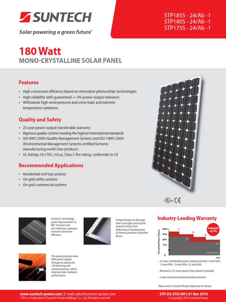 Solar Panel Suntech - STP175S 24ab 1 | PDF | Solar Panel | Amplifier