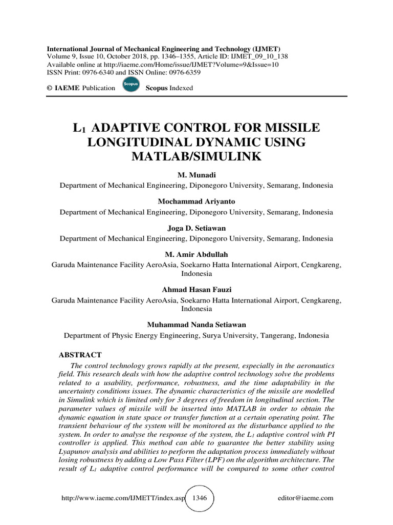 L1 Adaptive Control For Missile Longitud | PDF | Control Theory | Mechanics
