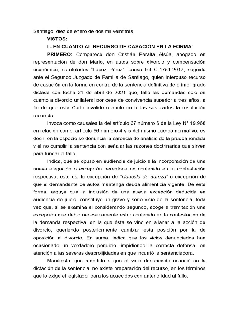 Casación en divorcio: vicios y argumentos | PDF | Divorcio | Pensión ...