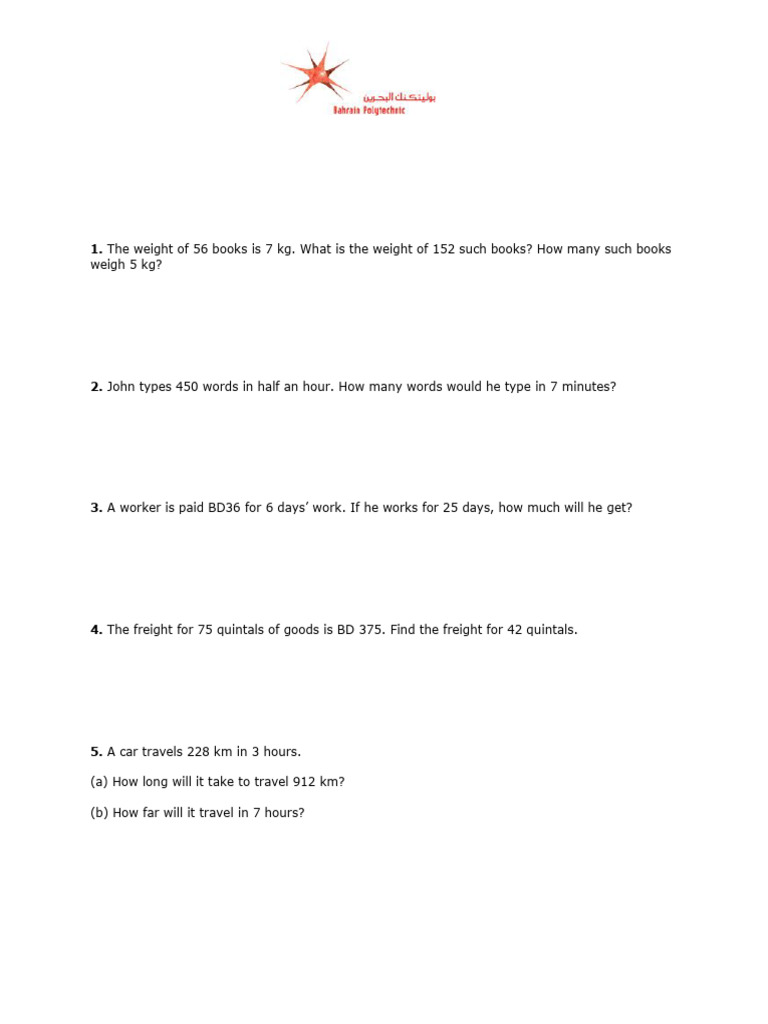 Direct Proportion Work Sheet | PDF