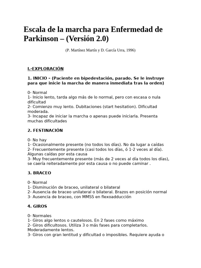 Escala de La Marcha para Enfermedad de Parkinson | PDF | Rodilla | Enfermedad de Parkinson