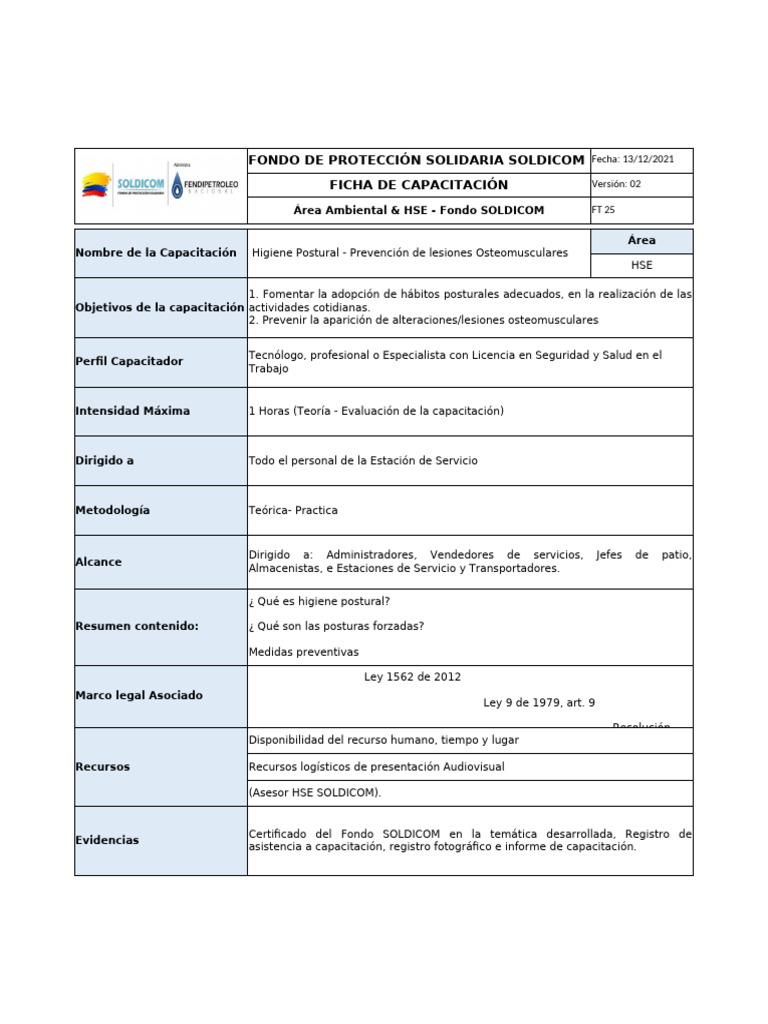 Ficha Cap - Higiene Postural | PDF