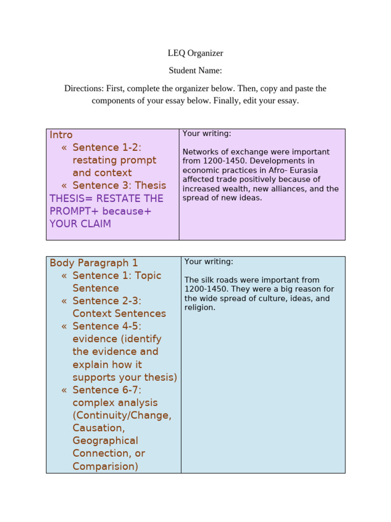 LEQ Organizer | PDF