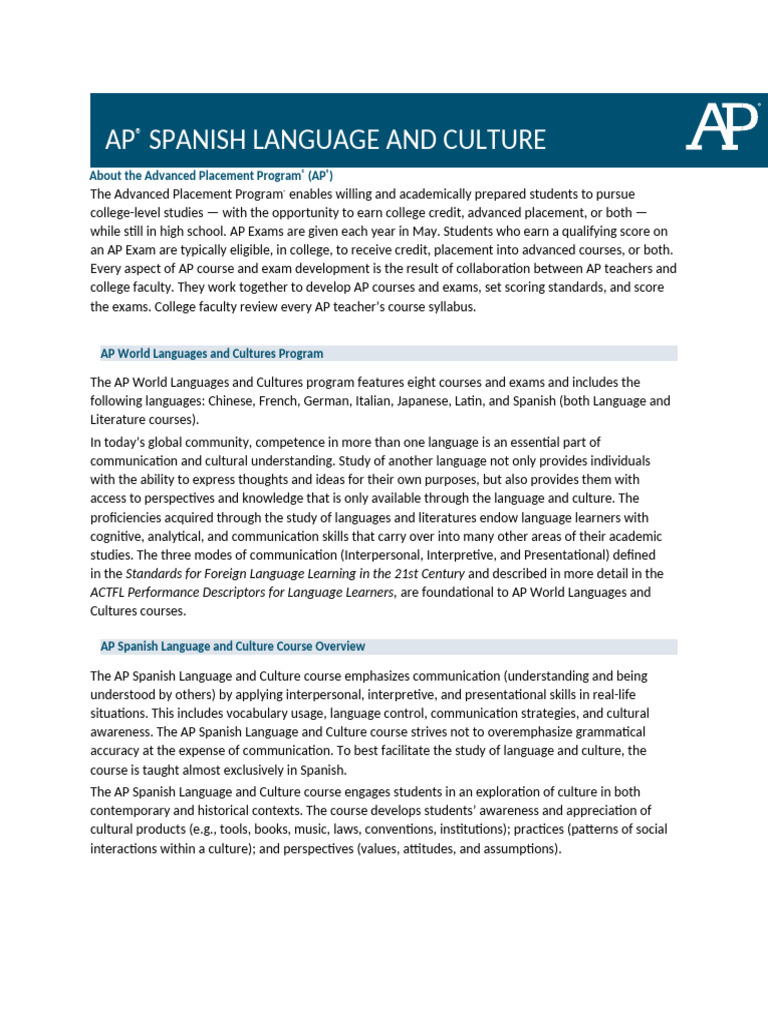 2018_AP_Spanish_Syllabus_and_Expectations | PDF | Advanced Placement ...