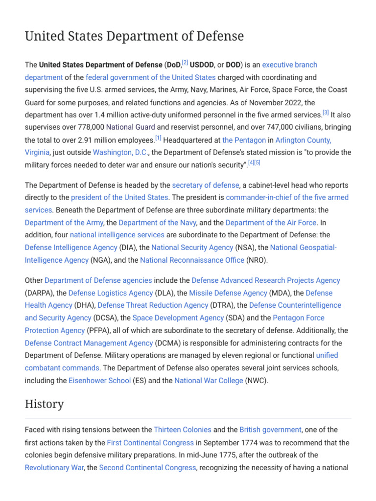 United States Department of Defense - Wikipedia | PDF | United States ...