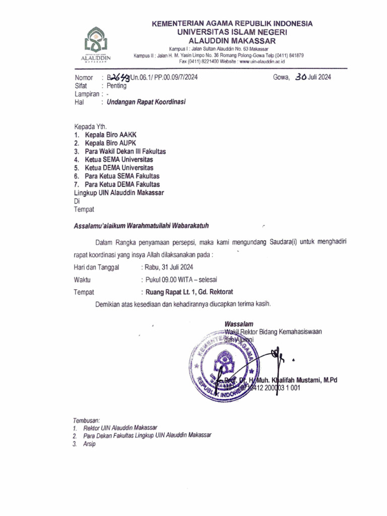 Undangan Rapat Koordinasi 31 Juli 2024 | PDF