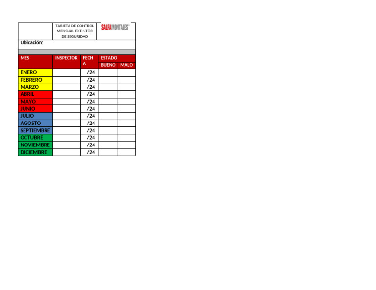 Tarjeta de Control de Extintores Mensual | PDF
